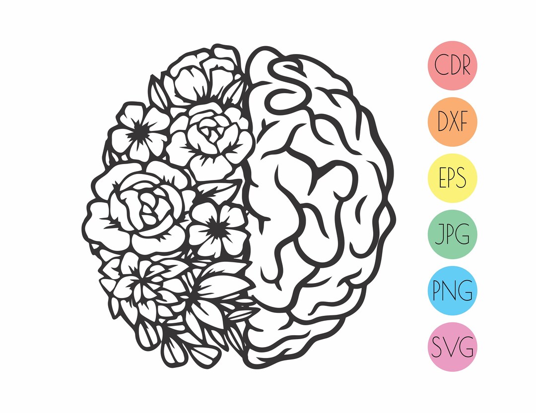Mental Health Svg, Flower Brain Svg, Wildflower Svg, Human Brain ...