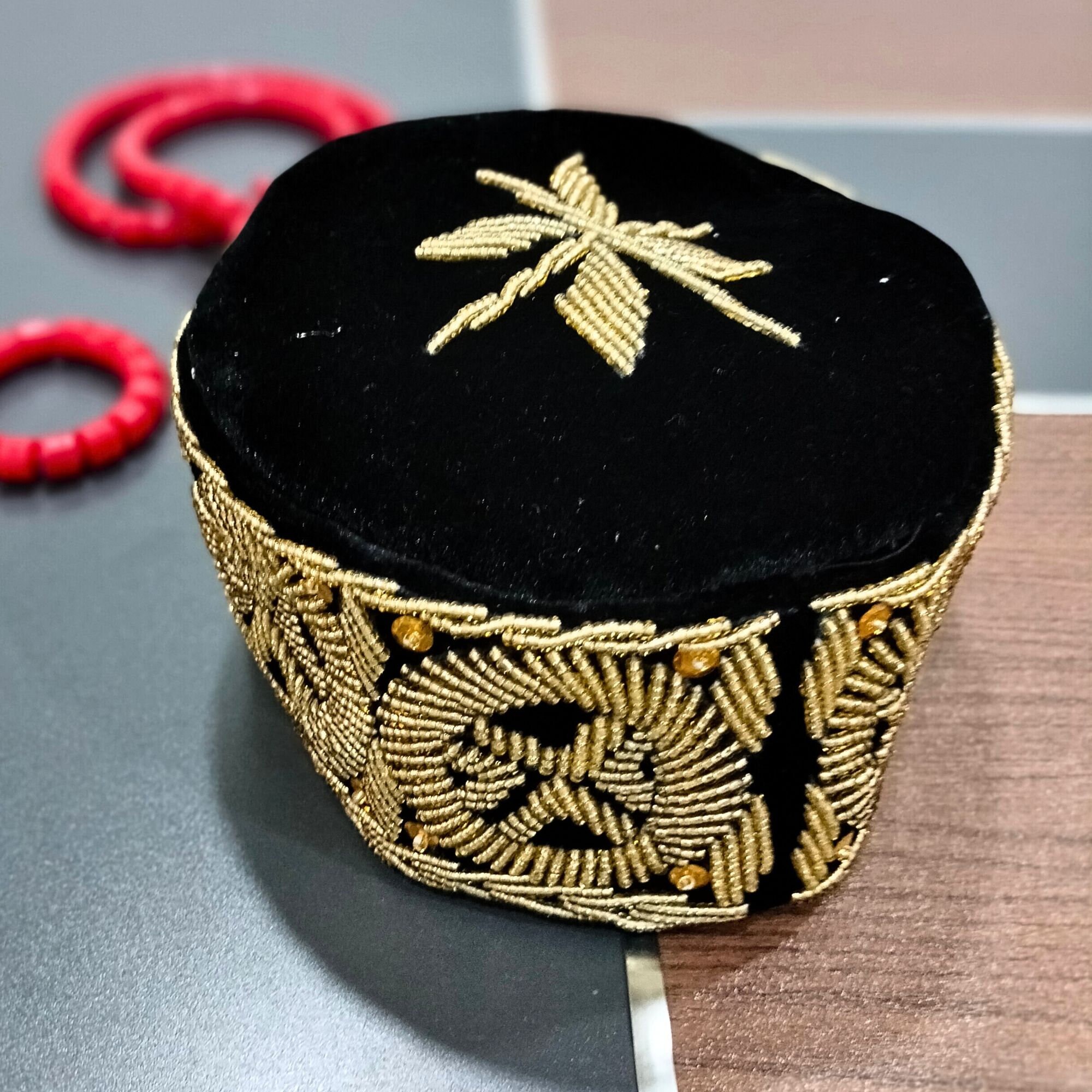 Black, Gold Embroidery African Traditional Hat African Men's Wedding ...