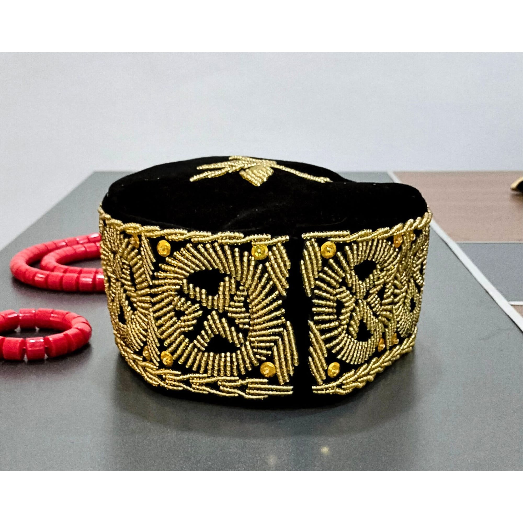 Black, Gold Embroidery African Traditional Hat African Men's Wedding ...