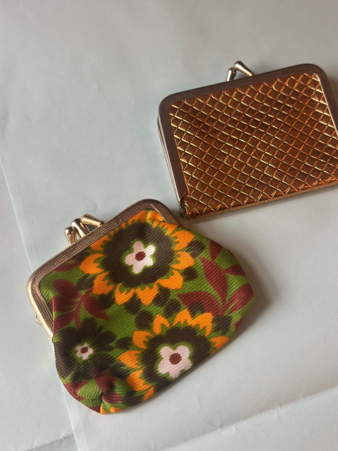 Two Vintage Change Coin Purses - Retro Floral and Gold - Etsy