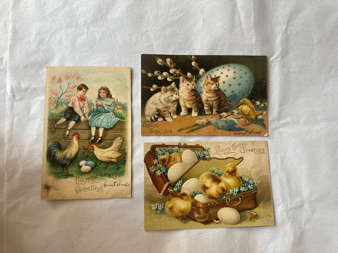 LOT (3) Antique Victorian Easter Cards - Vintage Easter Spring Chick ...