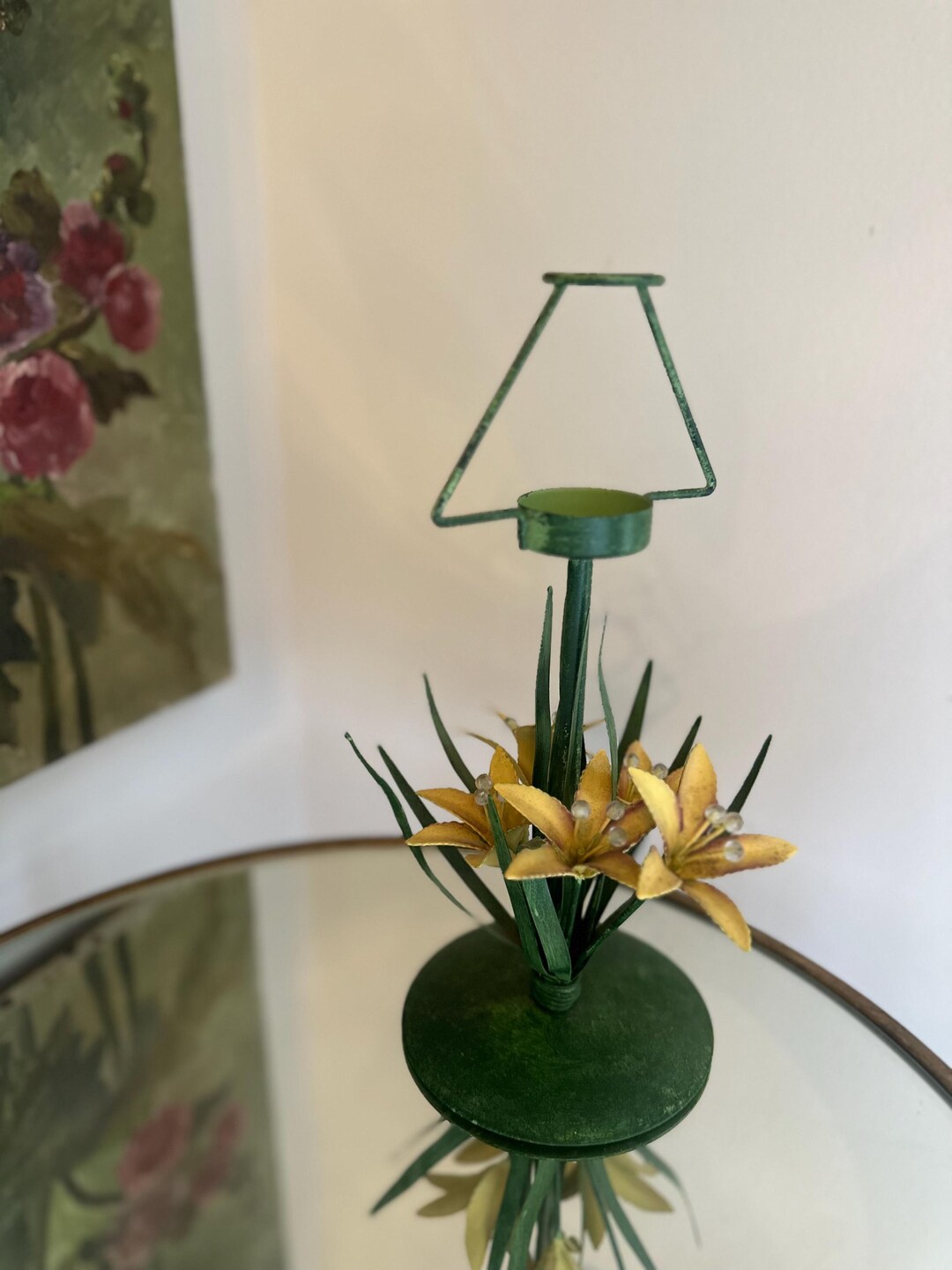 Vintage Tole Candle Holder - Shabby Chic, Metal Floral Tole - Etsy