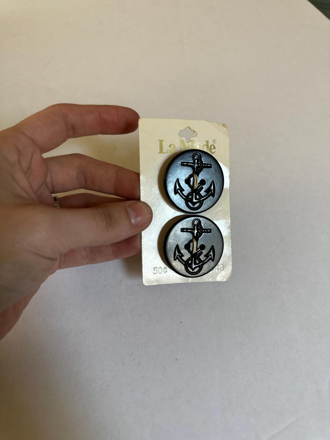 Vintage Plastic Novelty Buttons on Card - Black Sailor Anchor Sea Theme ...