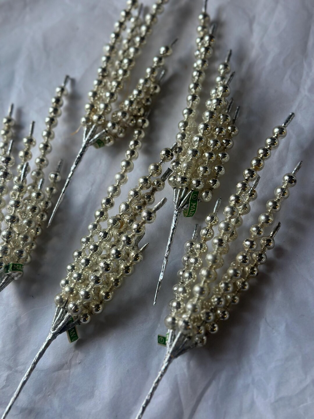 Vintage SILVER Mercury Glass Bead Cattail Glass Pick - Made in Japan, 9 ...