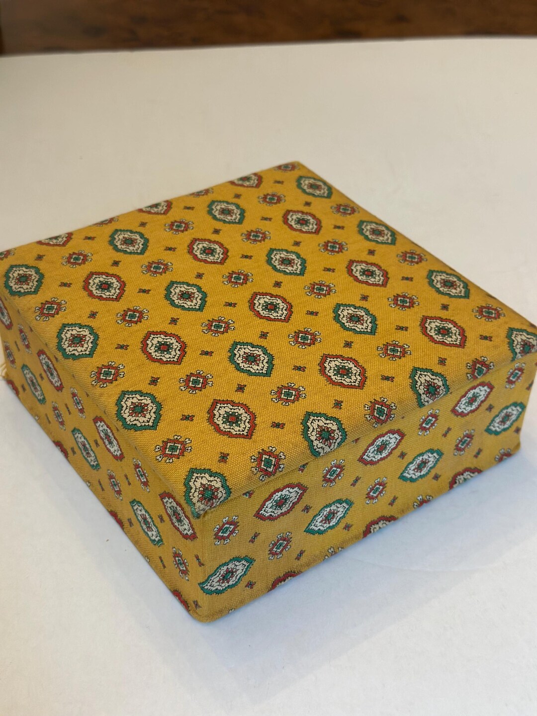 Antique Vintage French Fabric Covered Hanky Box From France - Yellow - Etsy