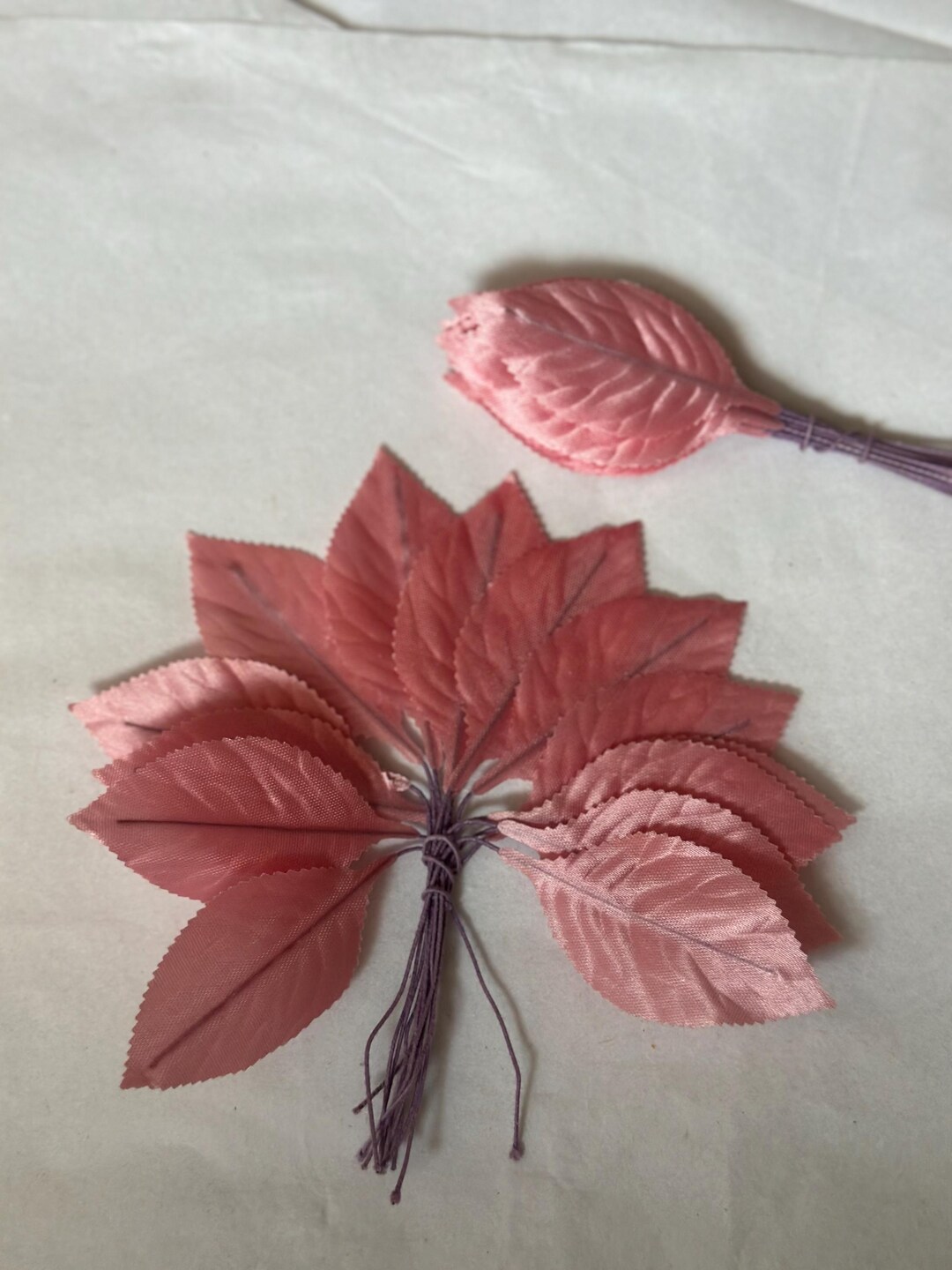 One (1) Vintage Millinery Leaf Bunch - Pink - Etsy