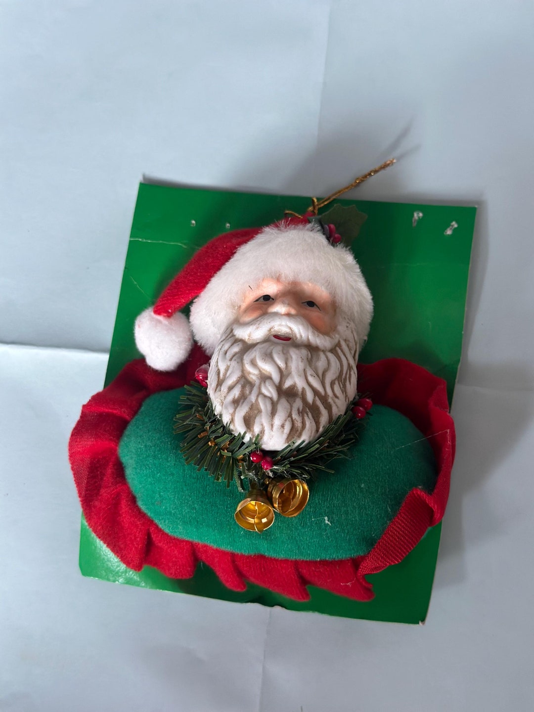 Vintage Ceramic and Felt Santa Head Christmas Ornaments - Etsy