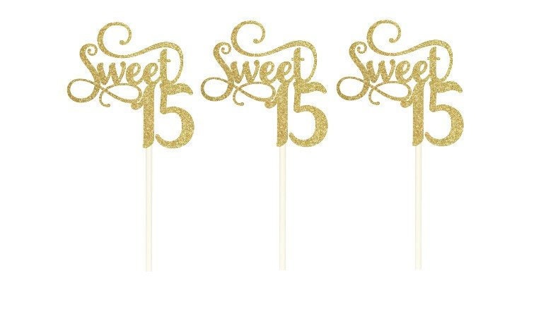 Sweet 15 Cupcake Topper, Sweet 15 Birthday, Sweet 15 Party, Glitter ...