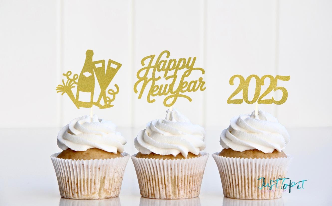 Happy New Year Cupcake, Holiday Toppers, Champagne Bottle Cupcake ...