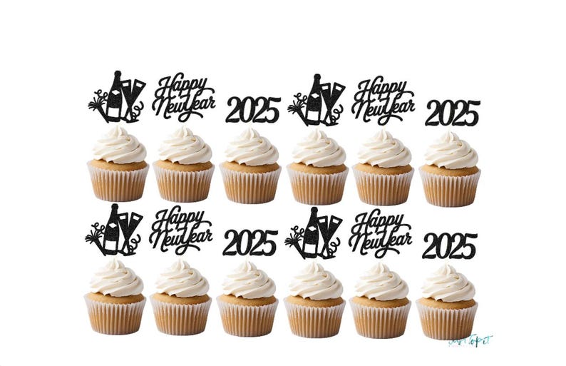 Happy New Year Cupcake, Holiday Toppers, Champagne Bottle Cupcake ...