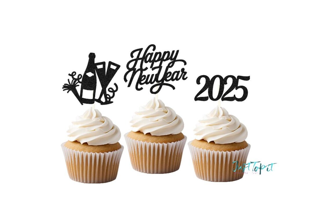 Happy New Year Cupcake, Holiday Toppers, Champagne Bottle Cupcake ...