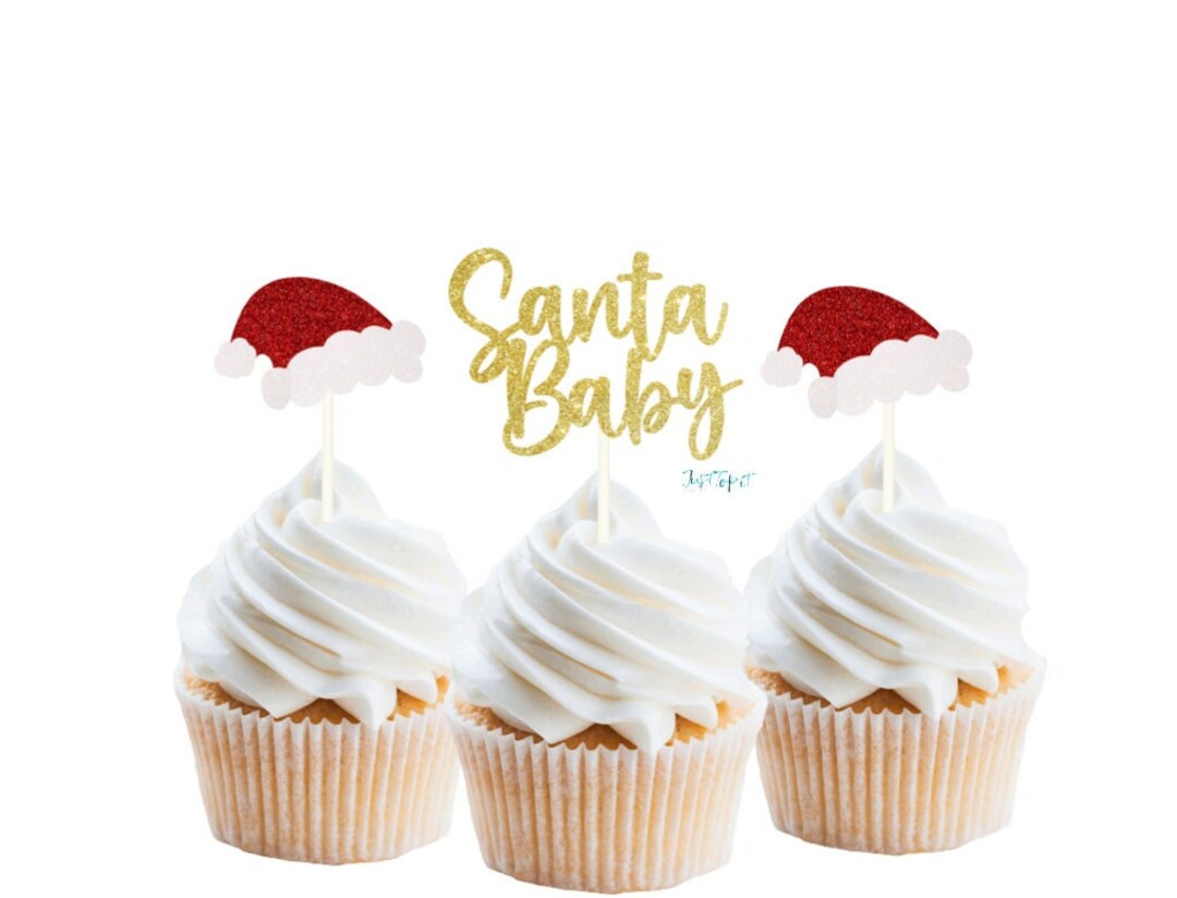 Santa Baby Cupcake Topper, Santa Hat Cupcake, Winter Baby, First ...