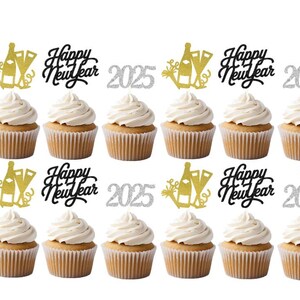 Happy New Year Cupcake, Holiday Toppers, Champagne Bottle Cupcake ...