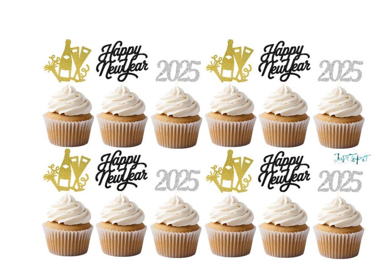 Happy New Year Cupcake, Holiday Toppers, Champagne Bottle Cupcake ...