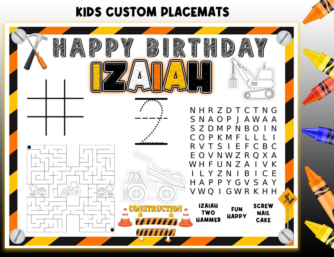 Construction Themed Kids Placemat - Construction Party Placemat - Kids ...
