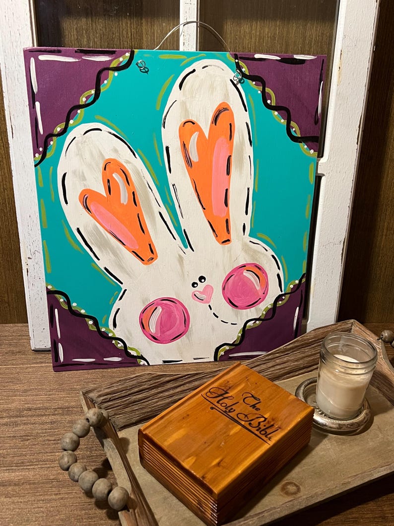 Handmade Easter Bunny Sign, Spring Door Hanger - Etsy