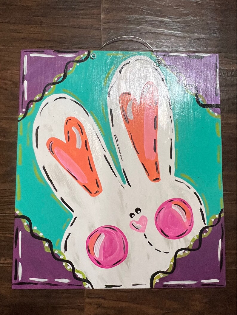 Handmade Easter Bunny Sign, Spring Door Hanger - Etsy