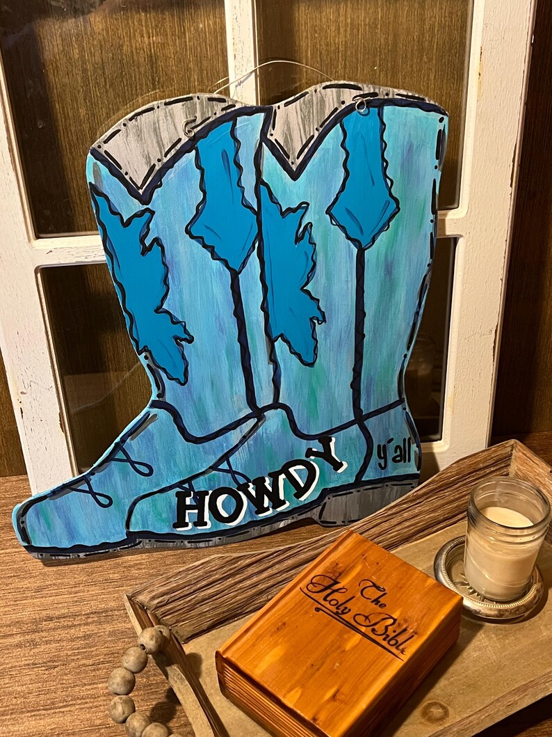 Howdy Y’all Sign, Cowgirl Decor, Cowgirl Boot Art, Cowgirl Painted ...