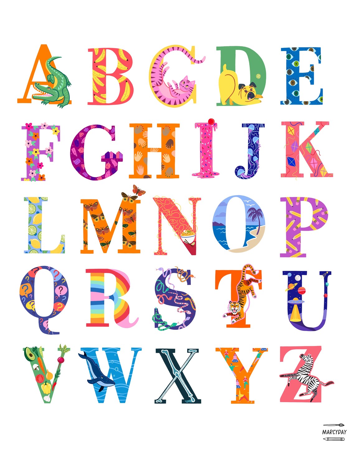 Alphabet Illustration / ABC / Kids Wall Art / Art Print | Etsy
