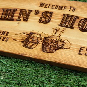 Personalised Wooden Bar Sign Pyrography Wood Burning Add Name Interior ...