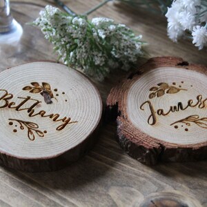 10 X Rustic Log Slice Place Names Personalised Engraved Burned Settings ...