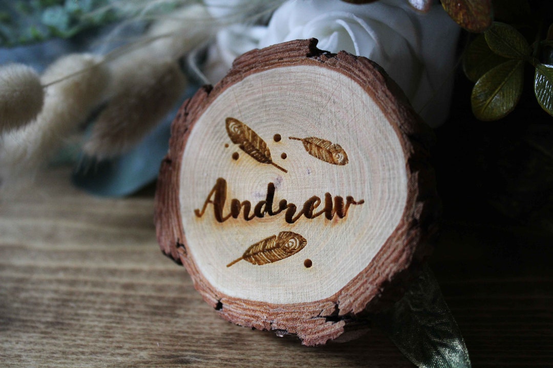10 X Rustic Log Slice Place Names Personalised Engraved Burned Settings ...