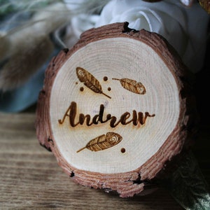 10 X Rustic Log Slice Place Names Personalised Engraved Burned Settings ...