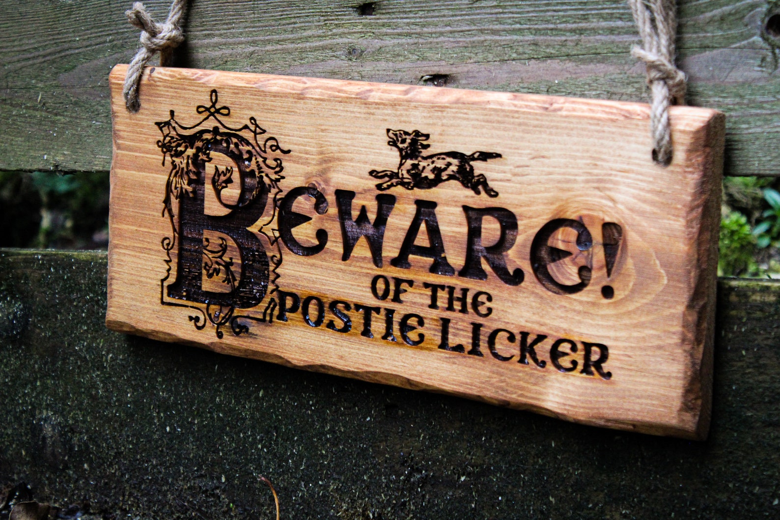 Funny Dog Wooden Sign Garden Gate Postman Warning Beware of Rustic Sign ...