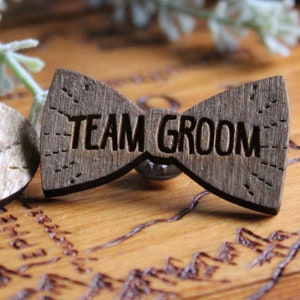 Stag Party Team Groom Best Man Bridal Shower Wooden Pin Badge Wood Log ...