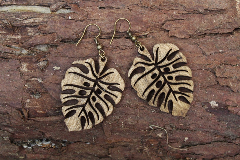 Wooden Leaf Earrings Wood Jewellery Leaves Ladies Women T Etsy