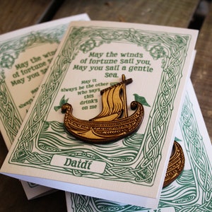 Fathers Day Card Wooden Irish Blessing Sailor Gaelic Expression Boat ...