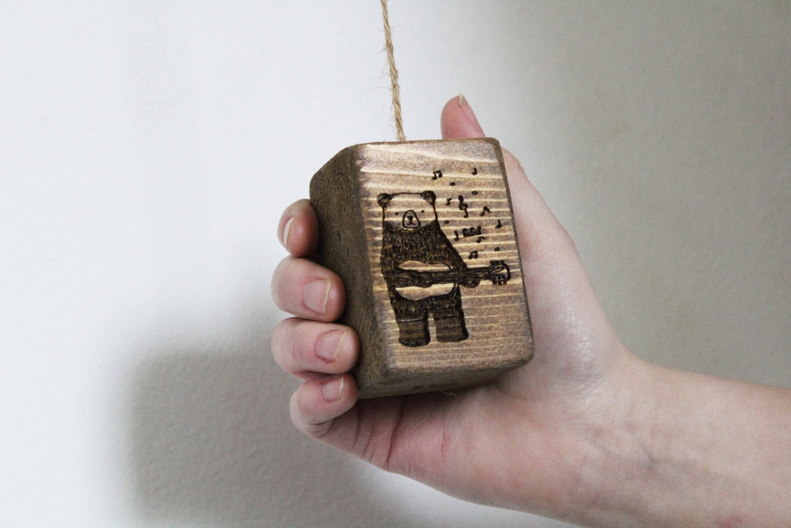 Light Pull Bear Rustic Wood Music Cute Pull Pyrography Burned Chunky ...