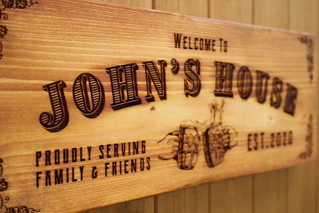 Personalised Wooden Bar Sign Pyrography Wood Burning Add Name Interior ...