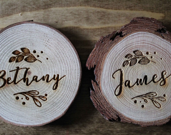 10 X Rustic Log Slice Place Names Personalised Engraved Burned Settings ...