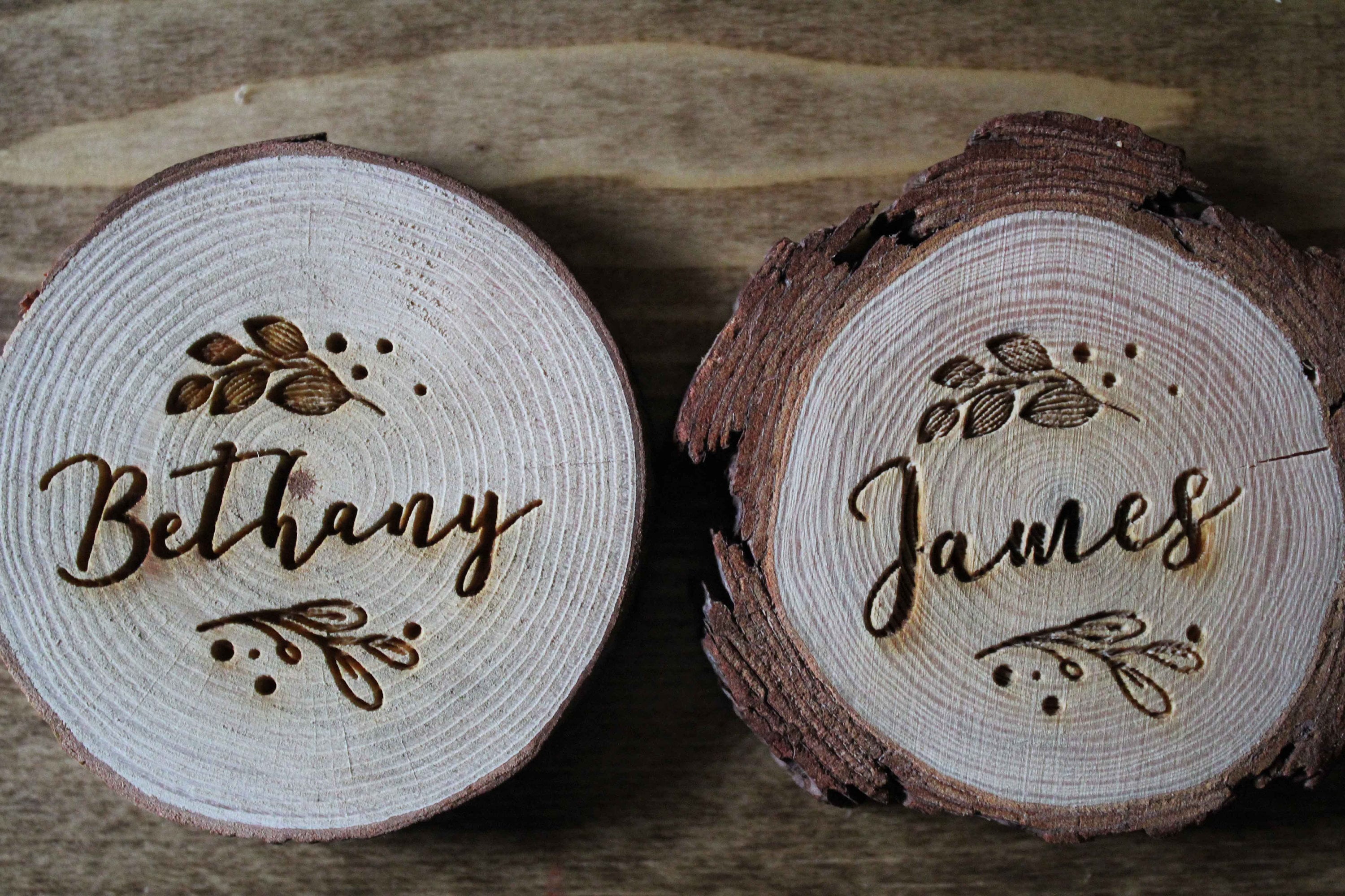 10 X Rustic Log Slice Place Names Personalised Engraved Burned - Etsy UK