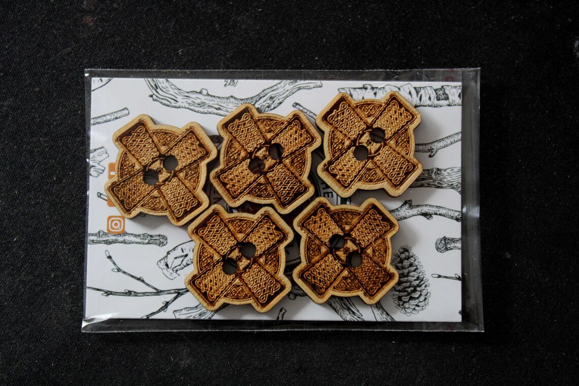 Celtic Cross Wooden Buttons Wood Crafts Irish Design Button | Etsy