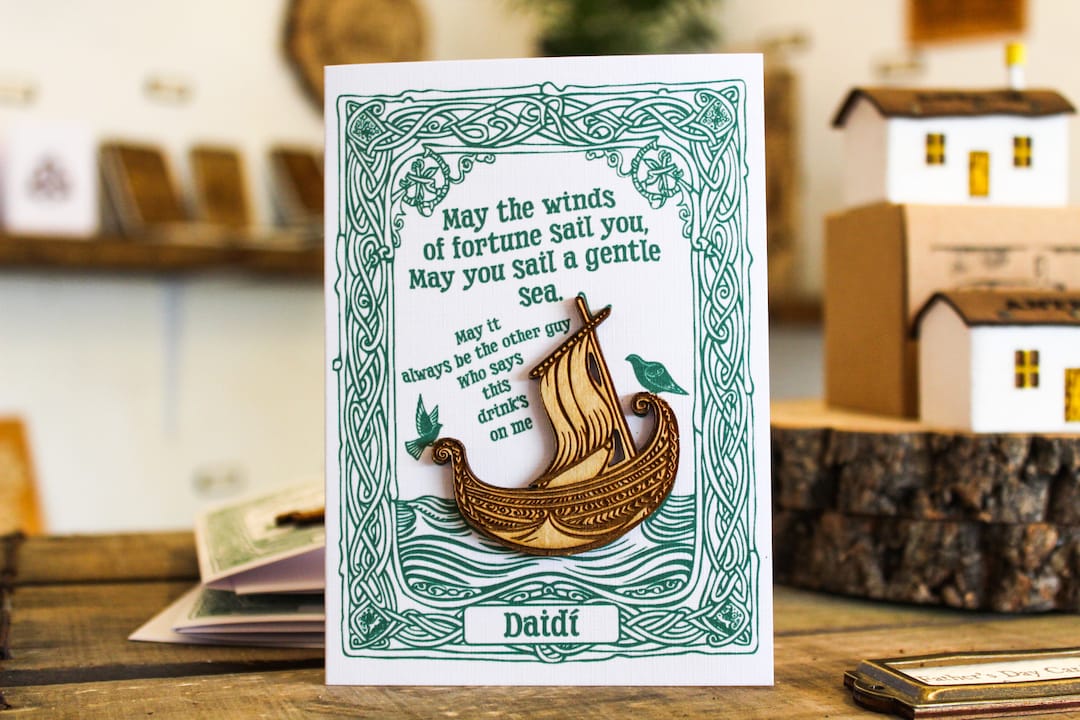 Fathers Day Card Wooden Irish Blessing Sailor Gaelic Expression Boat ...