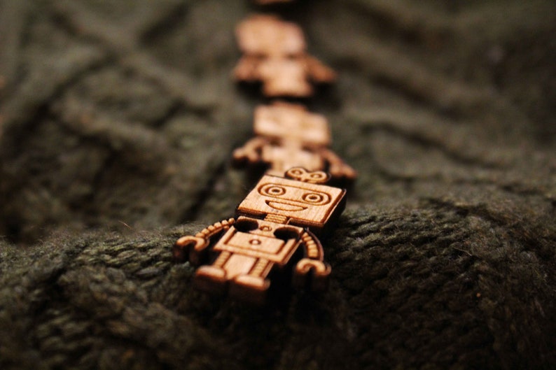 Wooden Robot Buttons Wood Crafts Fun Button Flair Handmade - Etsy