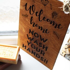 Wash Your Hands Wooden Sign Funny Welcome Home Friend Gift Wood Burned ...