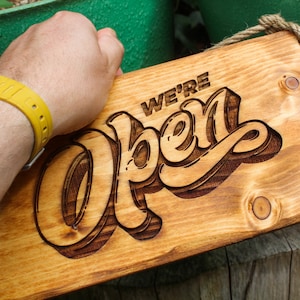 Rustic Wooden Open Closed Sign Double Sided Burned on Wood Sustainable ...