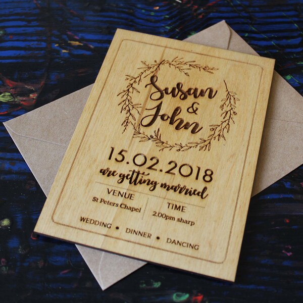 Wood Burned Wedding Invitations - Etsy