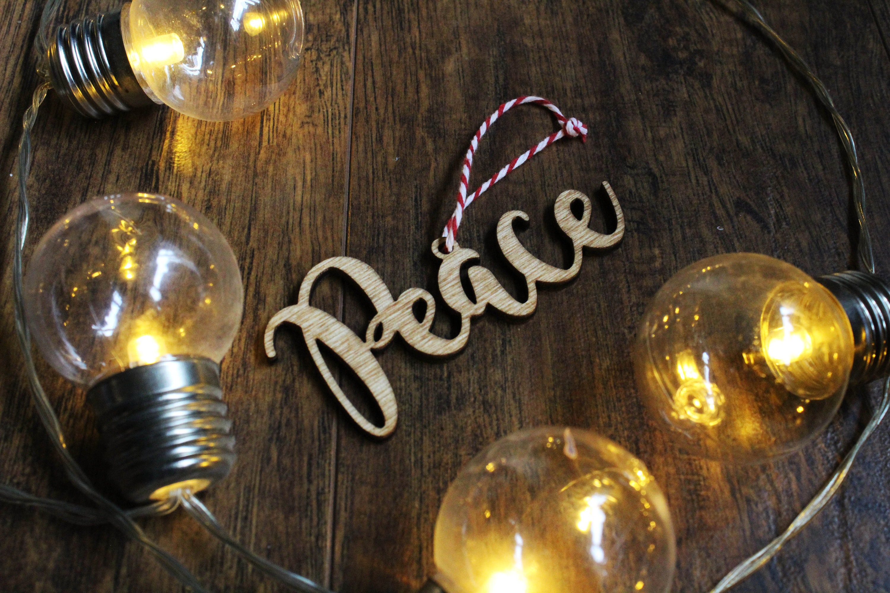Peace Christmas Wooden Bauble Peace Love Gift Ornament Words Letters ...