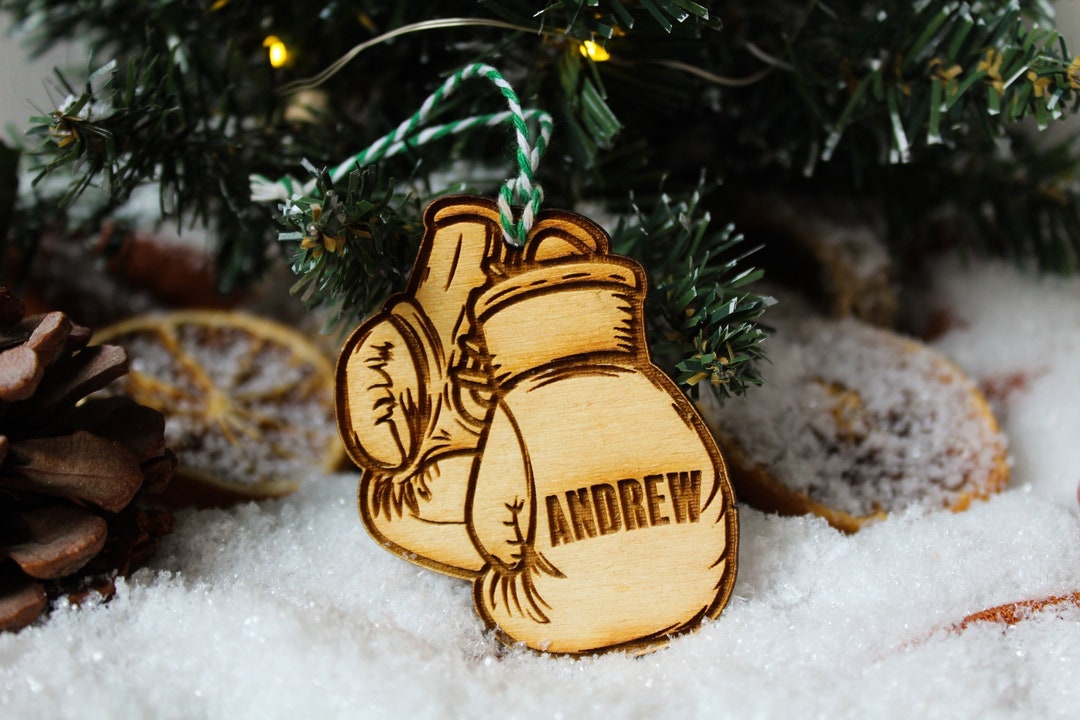 Personalised Boxing Christmas Ornament Gloves Boxer Wood Custom Bauble ...