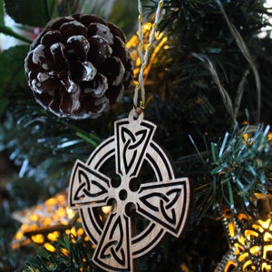 Celtic Cross Wooden Bauble Irish Design Ireland Gaelic Classic Ornament ...