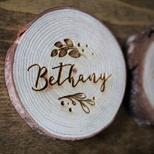 10 X Rustic Log Slice Place Names Personalised Engraved Burned Settings ...