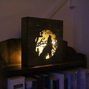 Howling Wolf Light Box Bedroom Rustic Wooden Pyrography Wood Burning ...