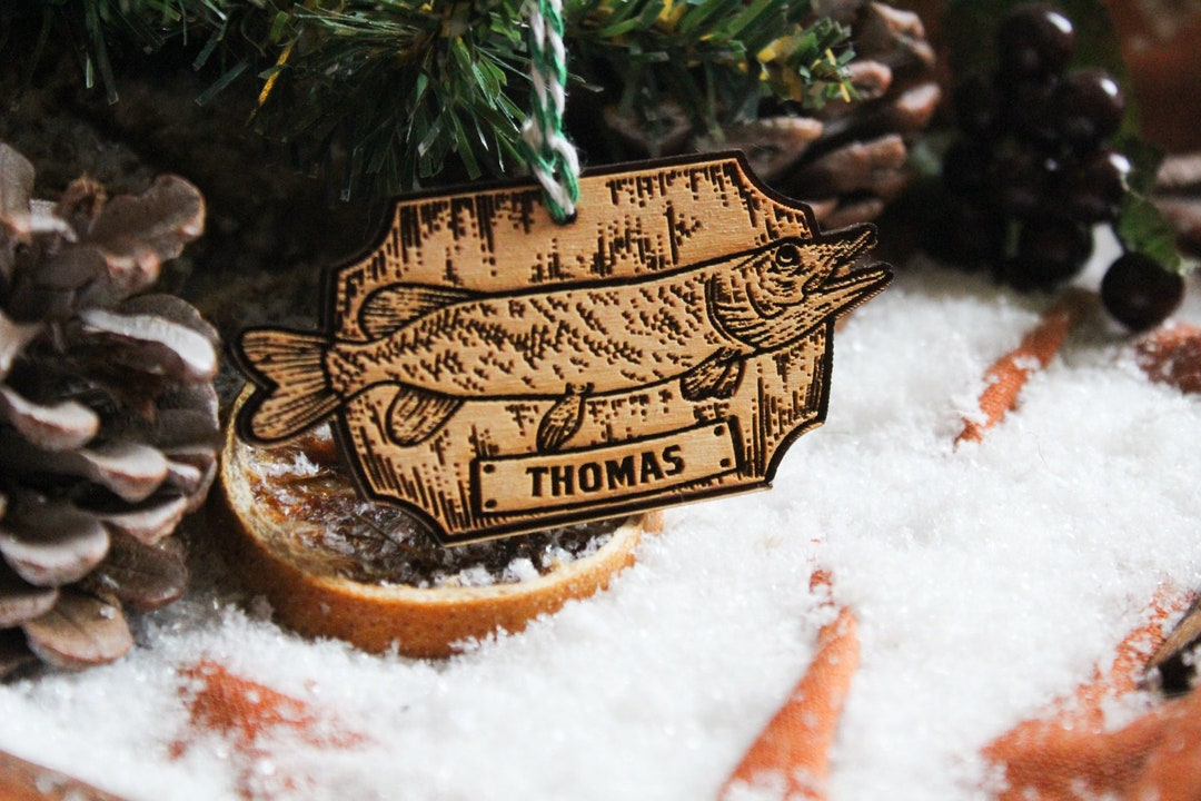 Personalised Fishing Christmas Ornament Angling Angler Wood Custom ...
