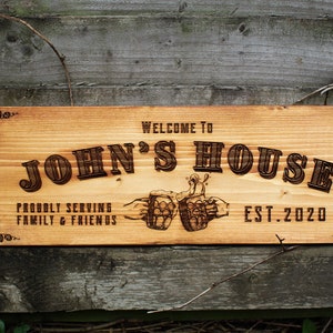 Personalised Wooden Bar Sign Pyrography Wood Burning Add Name Interior ...