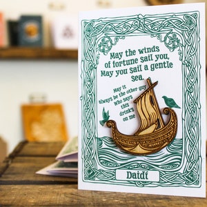 Fathers Day Card Wooden Irish Blessing Sailor Gaelic Expression Boat ...