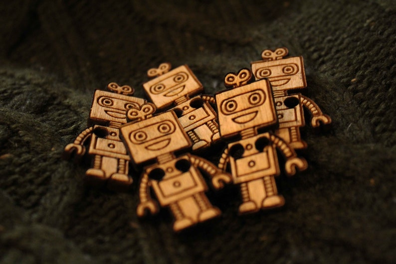 Wooden Robot Buttons Wood Crafts Fun Button Flair Handmade - Etsy